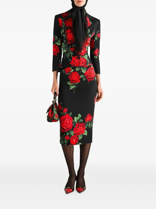 Dolce & Gabbana Roses Print Silk Skirt