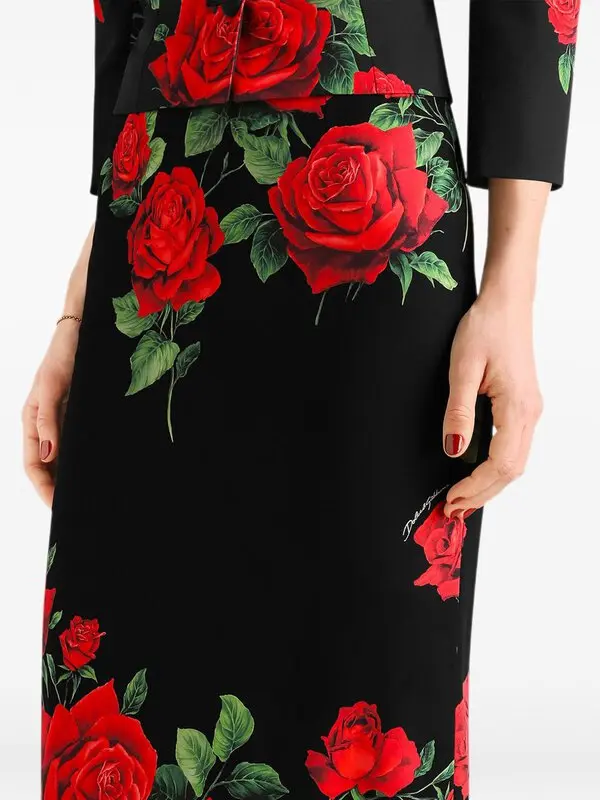Dolce & Gabbana Roses Print Silk Skirt