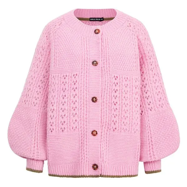 CARA & THE SKY Brigit Balloon Sleeve Pointelle Stitch Cardigan