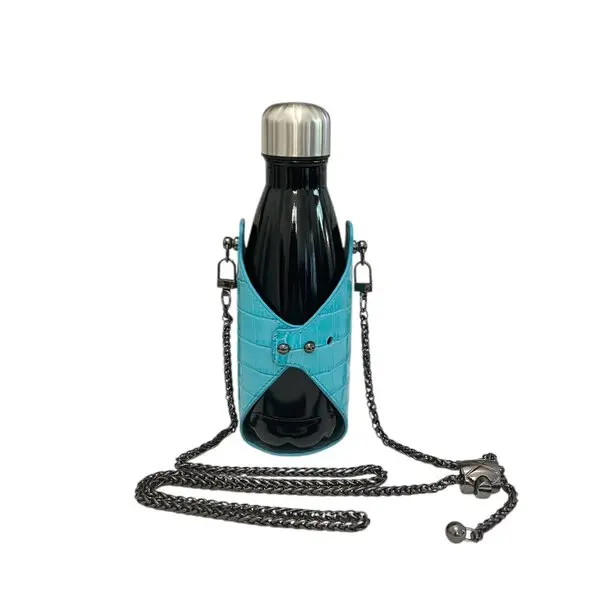 MALUSHA Bottle Holder From Turquoise Crocodile Embossed Leather
