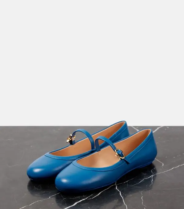 GIANVITO ROSSI Carla Leather Mary Jane Flats