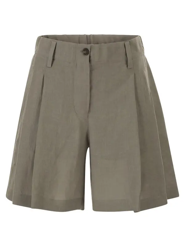 Brunello Cucinelli Tailored Linen Bermuda Shorts With Double Pleats - Yellow