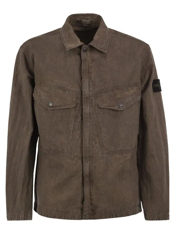 Stone Island Corduroy Overshirt With Compass Badge - Brown
