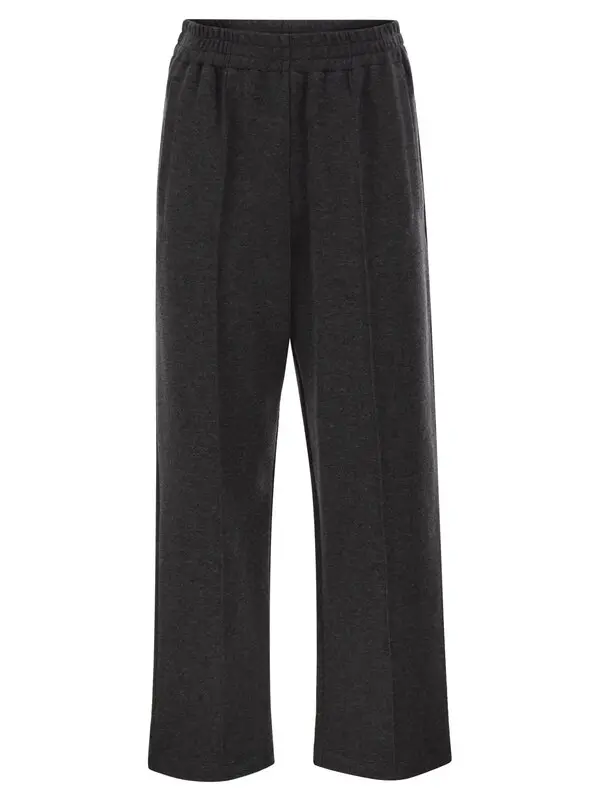 Brunello Cucinelli Wide-leg Cotton And Cashmere Jersey Trousers - Multicolor