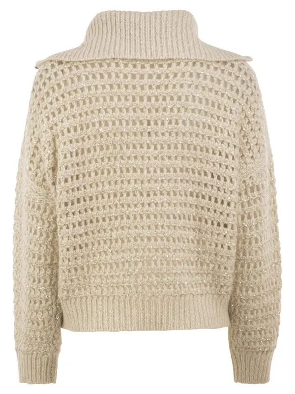 Brunello Cucinelli Openwork Wool, Cashmere And Mohair Zip Cardigan