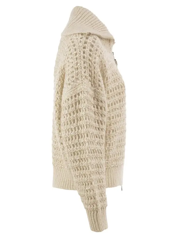 Brunello Cucinelli Openwork Wool, Cashmere And Mohair Zip Cardigan