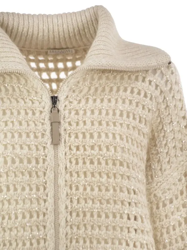 Brunello Cucinelli Openwork Wool, Cashmere And Mohair Zip Cardigan