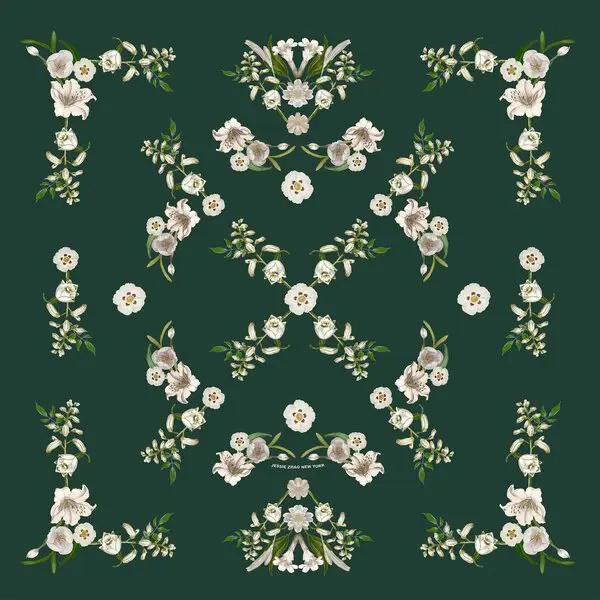 JESSIE ZHAO NEW YORK Lily Garden Double Sided Silk Scarf - Green