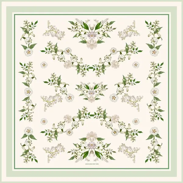 JESSIE ZHAO NEW YORK Neutrals / Lily Garden Double Sided Silk Scarf Ivory - Green