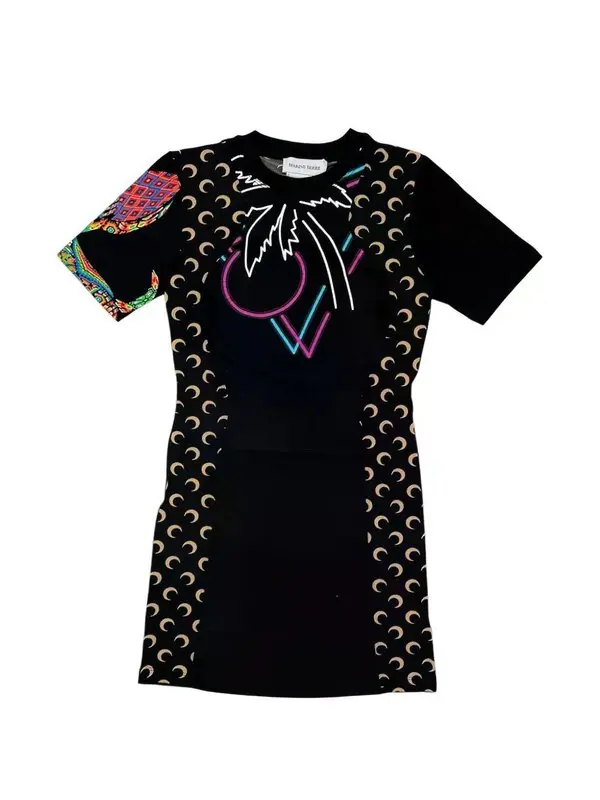 MARINE SERRE Crescent Moon Short-sleeve Mini Dress - Black