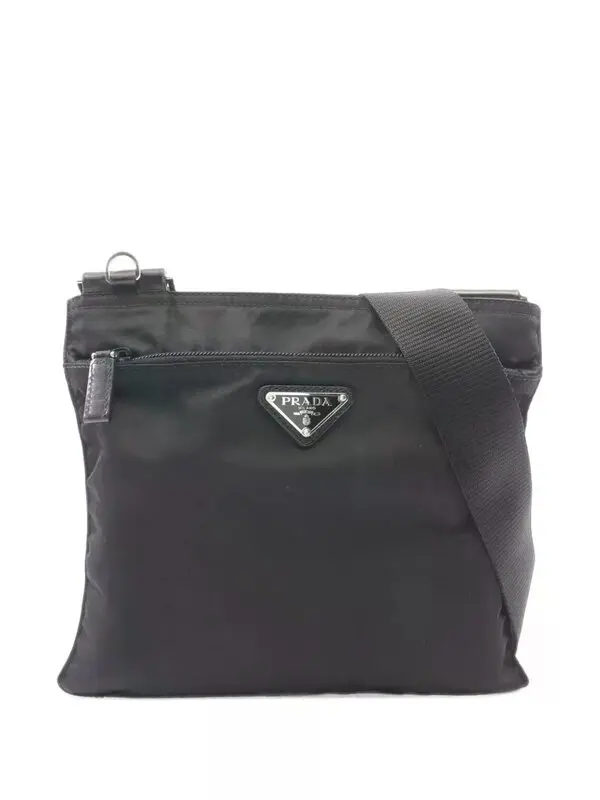 Prada 2010s Triangle Logo Shoulder Bag - Black