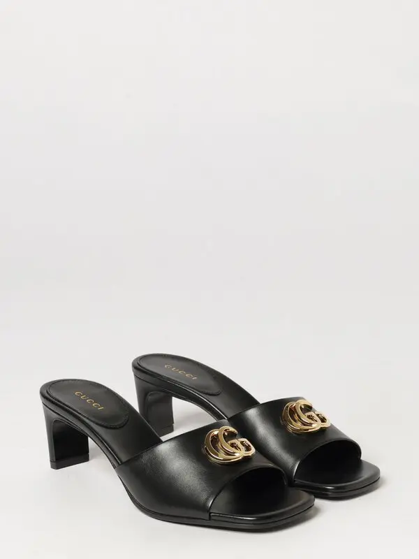 Gucci Nappa Leather Mules With Mid-heel And Gg Monogram Hardware