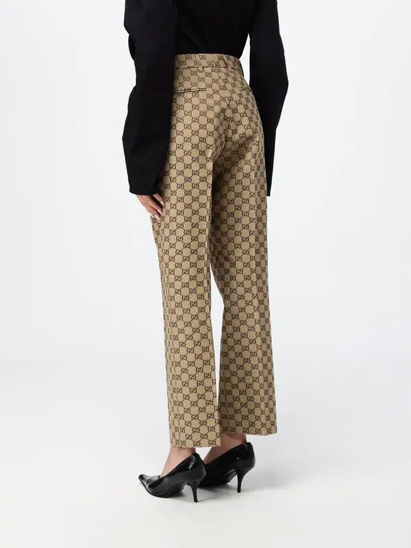 Gucci Slim Fit Cropped Trousers In Gg Supreme Fabric With Monogram Pattern