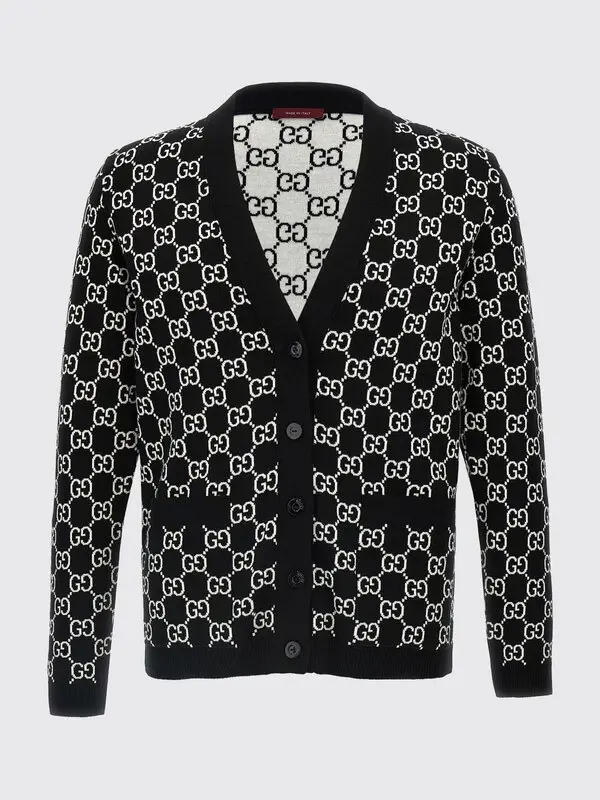 Gucci V-neck Wool Cardigan With Gg Monogram