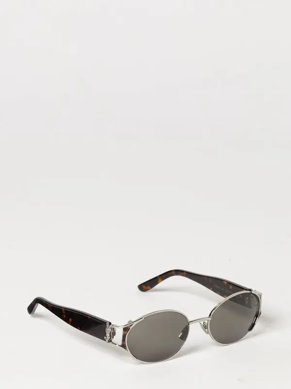 Saint Laurent Oval Tortoiseshell Acetate Sunglasses With Monogram - Silver