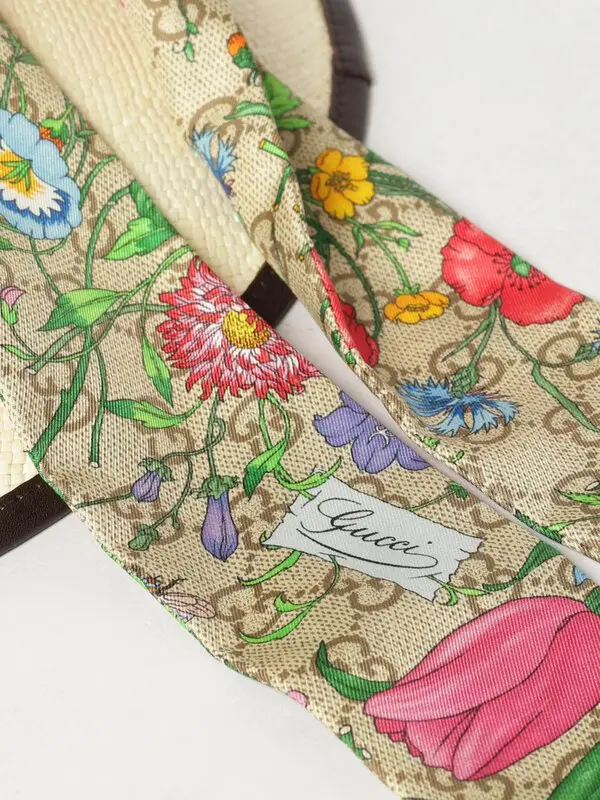 Gucci Raffia Panama Hat With Floral Silk Twill Band