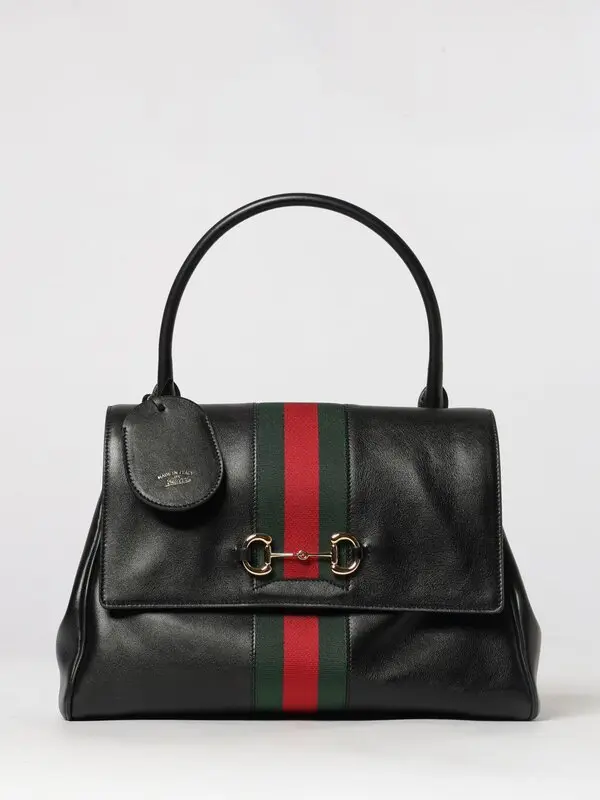 Gucci Paparazzo Leather Top Handle Bag With Web And Horsebit - Black