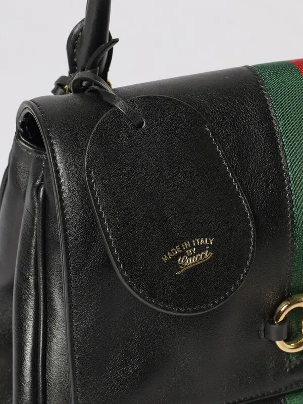 Gucci Paparazzo Leather Top Handle Bag With Web And Horsebit - Black