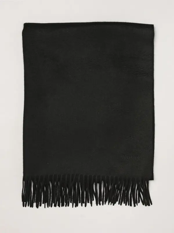 Max Mara Baci Pure Cashmere Scarf With Embroidered Logo And Fringes - Black