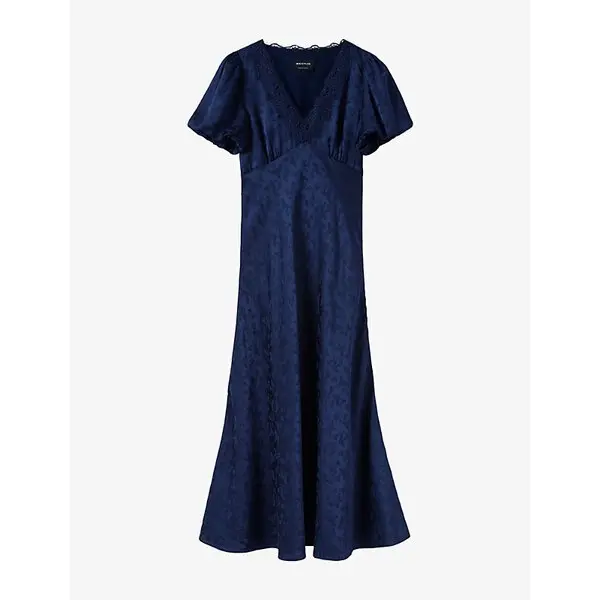Whistles Floral Jacquard Midi Dress - Navy