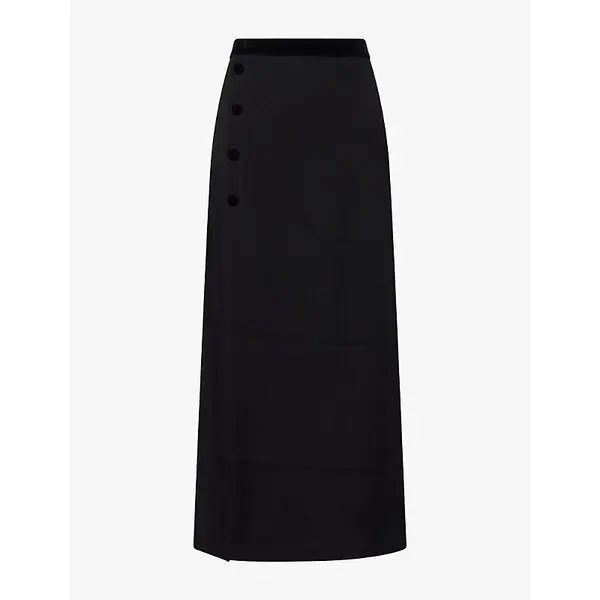 BLAZÉ MILANO Luna Velvet-trim Crepe Midi Skirt - Black
