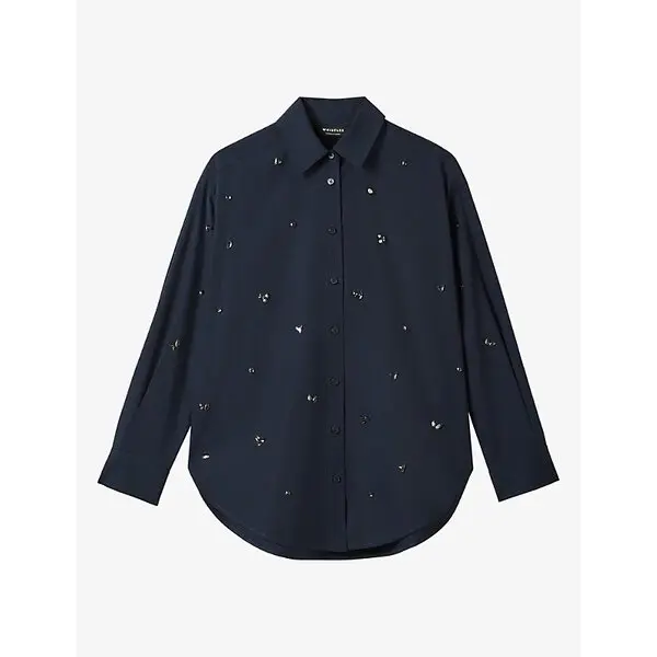 Whistles Long-sleeved Embellished Cotton-poplin Shirt