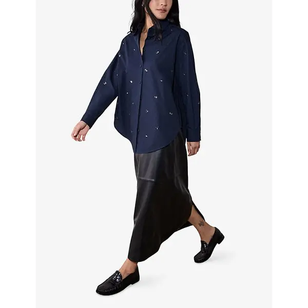 Whistles Long-sleeved Embellished Cotton-poplin Shirt