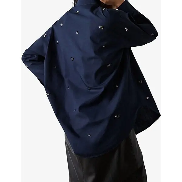 Whistles Long-sleeved Embellished Cotton-poplin Shirt
