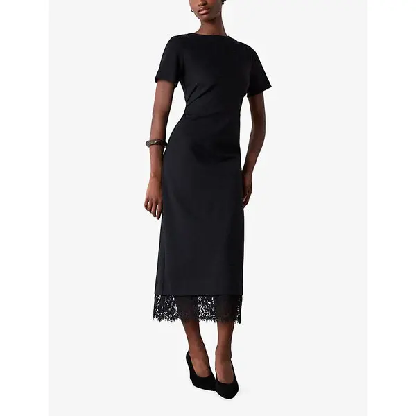 Whistles Ponte Lace-trim Crepe Midi Dress