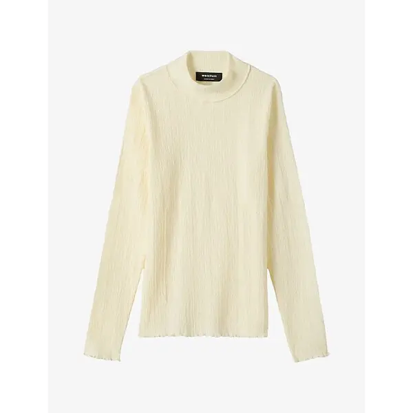 Whistles Textured Long-sleeve Stretch Cotton-blend Top