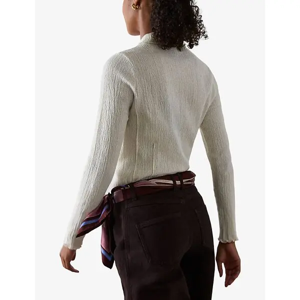 Whistles Textured Long-sleeve Stretch Cotton-blend Top
