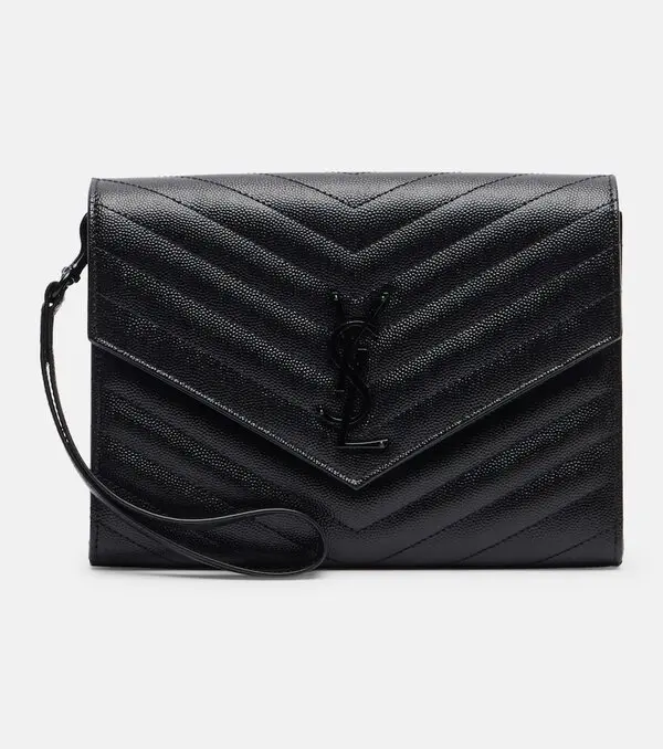 Saint Laurent Cassandre Matelassé Leather Clutch - Black