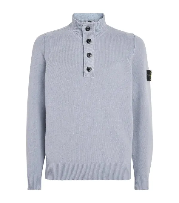 Stone Island Wool-blend Button-up Sweater - Grey