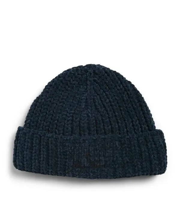 Stone Island Cotton Logo Beanie - Blue