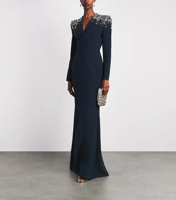 Jenny Packham Embellished Quicksilver Maxi Dress
