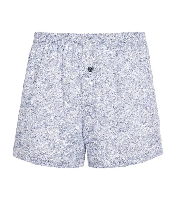 Zimmerli Cotton Sateen Printed Boxer Shorts - Blue