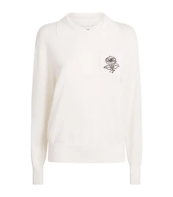 Claudie Pierlot Embroidered Flower Polo Sweater - White