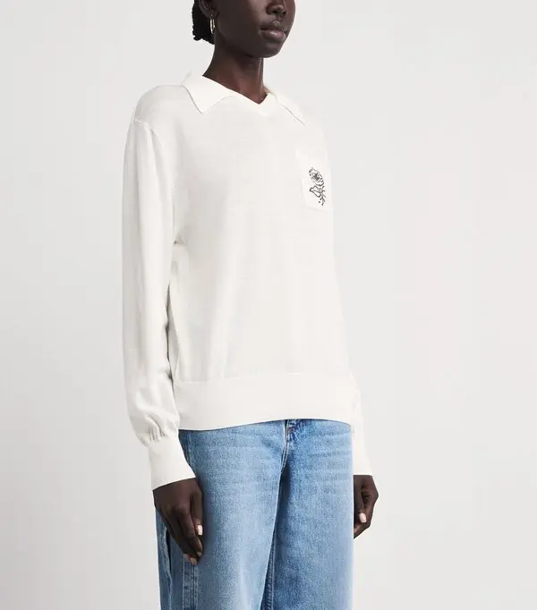 Claudie Pierlot Embroidered Flower Polo Sweater