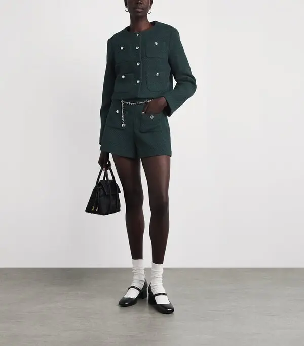 Maje Tweed Chain Belt Shorts
