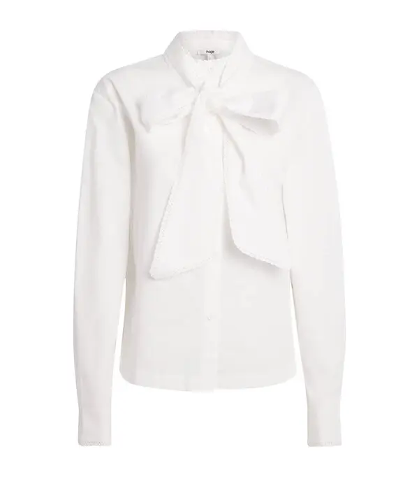 Maje Cotton Pussy Bow Shirt