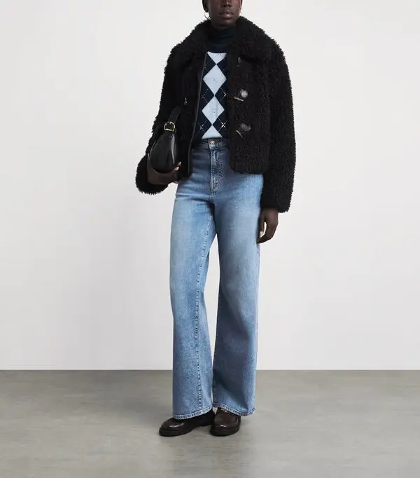 Maje Leather Buckle Wide-leg Jeans