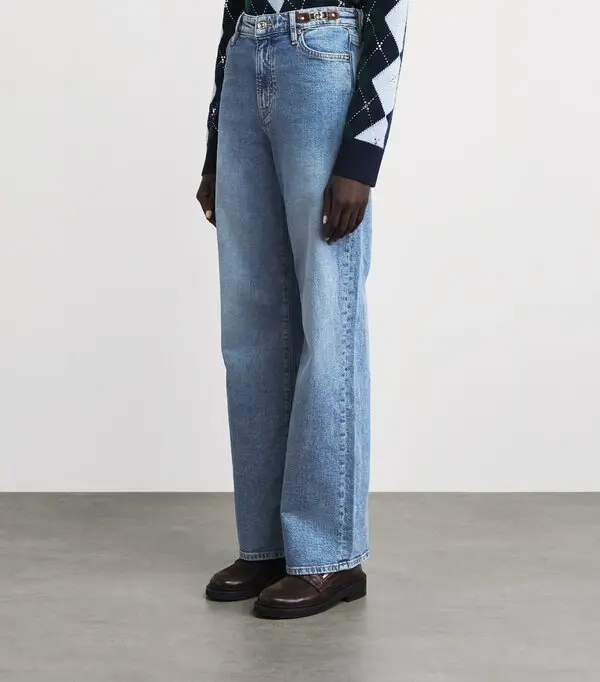 Maje Leather Buckle Wide-leg Jeans