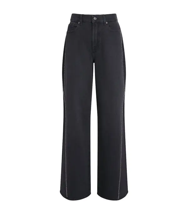 7 For All Mankind Stud Lotta High-rise Wide-leg Jeans - Navy
