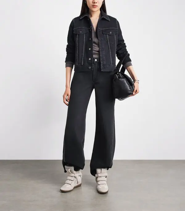 7 For All Mankind Stud Lotta High-rise Wide-leg Jeans