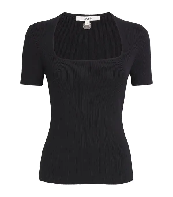 Maje Square-neck Ribbed Sweater - Black