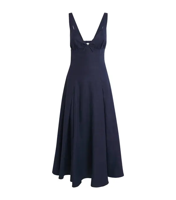 Faithfull The Brand Linen Adalee Midi Dress - Navy