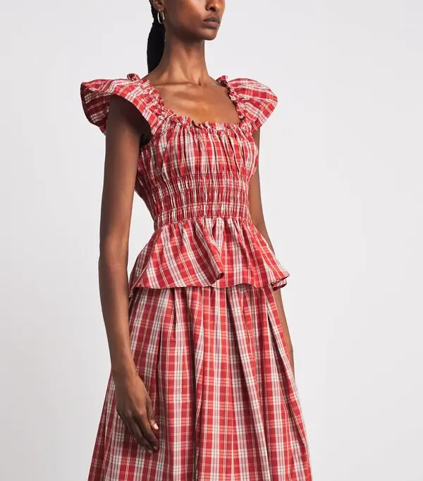 Faithfull The Brand Cotton Shirred Janne Top - Red