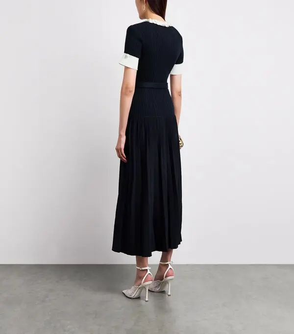 SELF-PORTRAIT Ribbed Ruffle-detail Midi Dress