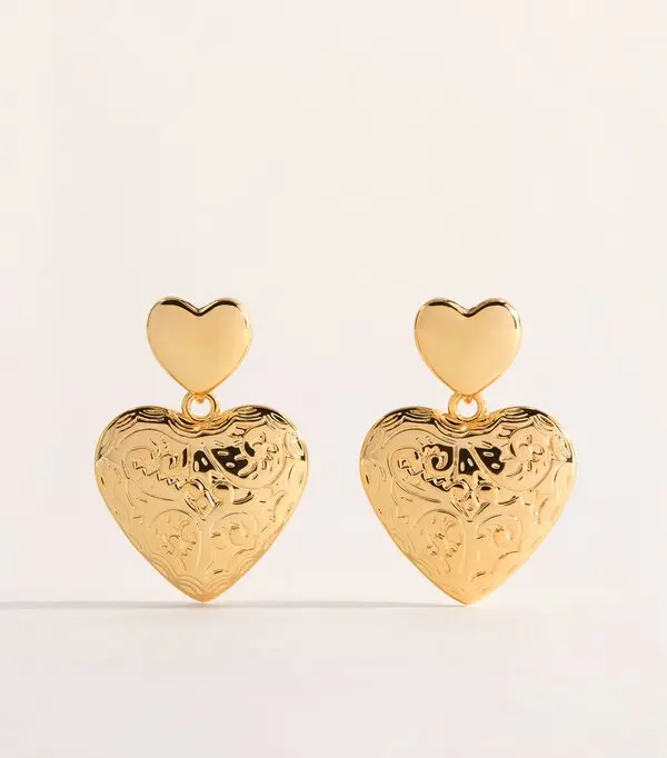 SELF-PORTRAIT Tone Double-heart Drop Earrings - Gold