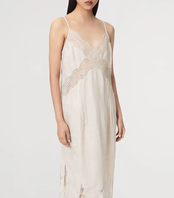 ALLSAINTS Linen And Lace Samia Midi Dress